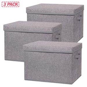 TENABORT 3 Pack Large Foldable Storage Box with Lids [16.5x11.8x11.8] Fabric Storage Cube Organizer Cloth Containers Linen Bins Baskets for Closet Clothes Clothing Bed Room