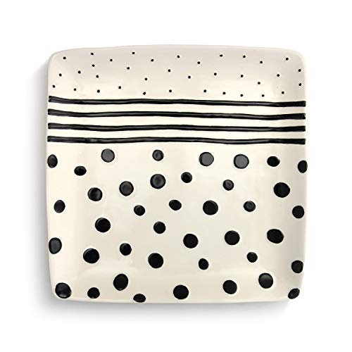 DEMDACO Dots and Stripes Black and White 11 x 11 Ceramic Stoneware Square Platter