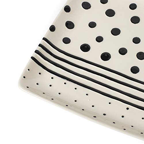 DEMDACO Dots and Stripes Black and White 11 x 11 Ceramic Stoneware Square Platter