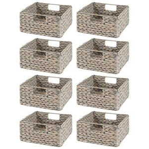 mDesign Woven Hyacinth Storage Bin Basket Organizer with Handles for Organizing Kitchen Pantry, Cabinet, Cupboard, Shelves - Holds Food, Drinks, Snacks - 8 Pack - Gray Wash