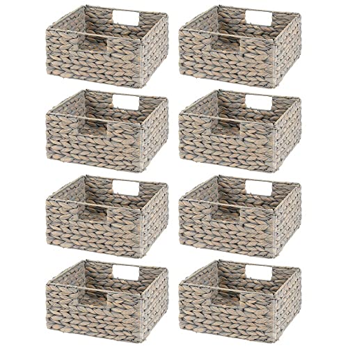 mDesign Woven Hyacinth Storage Bin Basket Organizer with Handles for Organizing Kitchen Pantry, Cabinet, Cupboard, Shelves - Holds Food, Drinks, Snacks - 8 Pack - Gray Wash