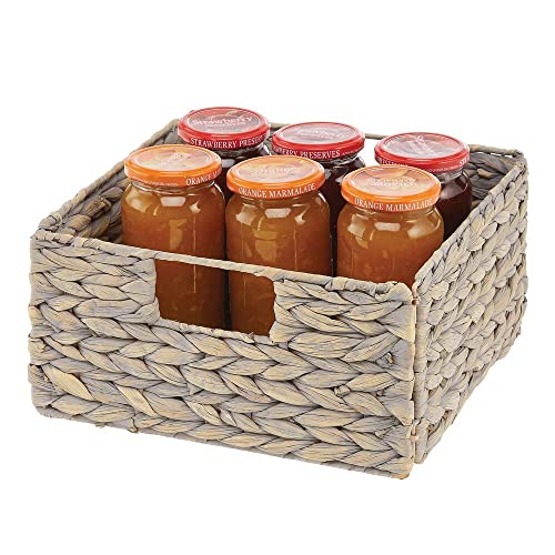 mDesign Woven Hyacinth Storage Bin Basket Organizer with Handles for Organizing Kitchen Pantry, Cabinet, Cupboard, Shelves - Holds Food, Drinks, Snacks - 8 Pack - Gray Wash