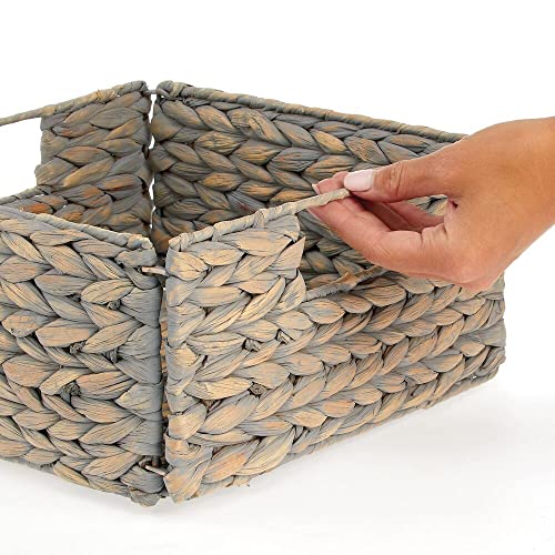 mDesign Woven Hyacinth Storage Bin Basket Organizer with Handles for Organizing Kitchen Pantry, Cabinet, Cupboard, Shelves - Holds Food, Drinks, Snacks - 8 Pack - Gray Wash