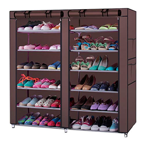 Amuxing Shoe Rack Portable Shoe Storage Organizer 6 Tiers Boots Rack with Nonwoven Fabric Dustproof Cover (Brown)