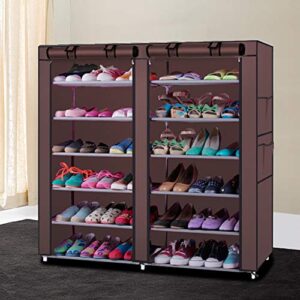 Amuxing Shoe Rack Portable Shoe Storage Organizer 6 Tiers Boots Rack with Nonwoven Fabric Dustproof Cover (Brown)