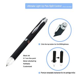 LED Pen, Yacig Light Pens, Two Brightness Settings, 1x AAA Battery Powered, Matte Black Barrel, Light Up Pens for Writing in Low Light Situations (White Light and Red Light)