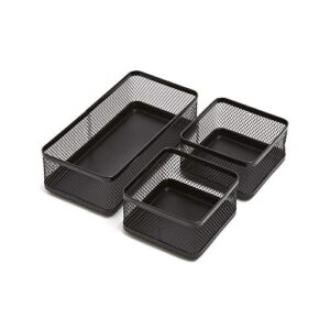 1intheoffice mesh collection desk drawer organizer tray 3 compartment - stackable, matte black