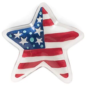 Patriotic American Star Red White Blue 13 x 13 Glass Independence Day Platter