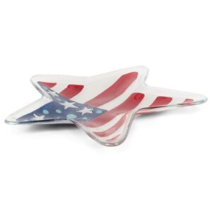 Patriotic American Star Red White Blue 13 x 13 Glass Independence Day Platter