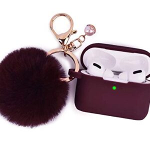 Case for Airpods Pro, Filoto Airpod Pro Case Cover for Apple AirPods Pro (2019), Cute Protective Silicone Case Accessories with Pompom Keychain for Women Girl (Burgundy pro)