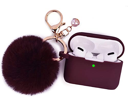 Case for Airpods Pro, Filoto Airpod Pro Case Cover for Apple AirPods Pro (2019), Cute Protective Silicone Case Accessories with Pompom Keychain for Women Girl (Burgundy pro)