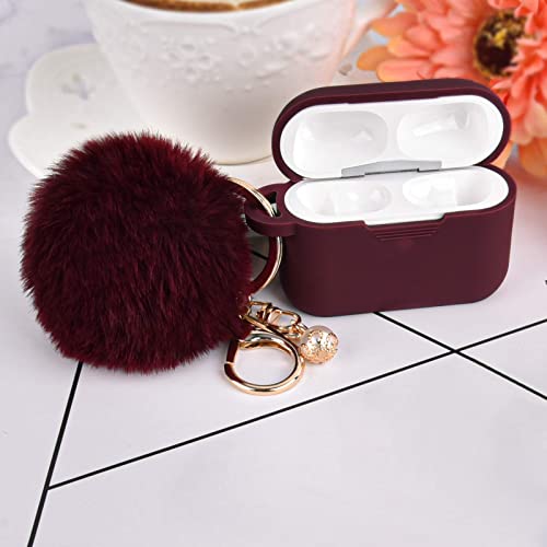 Case for Airpods Pro, Filoto Airpod Pro Case Cover for Apple AirPods Pro (2019), Cute Protective Silicone Case Accessories with Pompom Keychain for Women Girl (Burgundy pro)