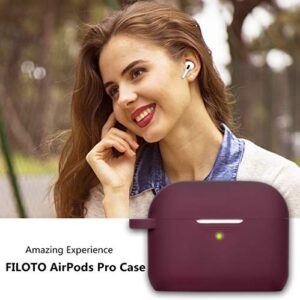 Case for Airpods Pro, Filoto Airpod Pro Case Cover for Apple AirPods Pro (2019), Cute Protective Silicone Case Accessories with Pompom Keychain for Women Girl (Burgundy pro)