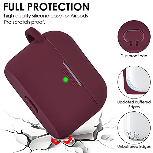 Case for Airpods Pro, Filoto Airpod Pro Case Cover for Apple AirPods Pro (2019), Cute Protective Silicone Case Accessories with Pompom Keychain for Women Girl (Burgundy pro)