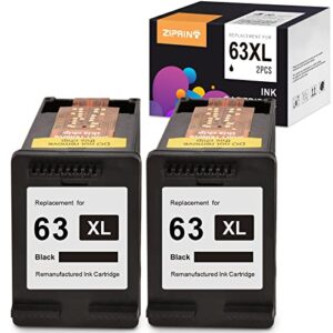 ziprint remanufactured ink cartridge replacement for hp 63 black ink 63xl compatible with officejet 3830 5255 5258 envy 4520 4512 4513 4516 deskjet 1112 1110 3630 3632 3634 2130 2132 printer(2black)