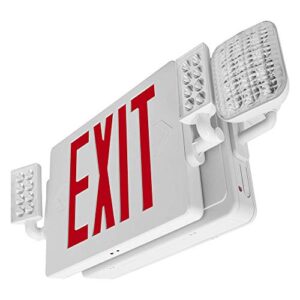 LFI Lights | Thin Combo Red Exit Sign with Emergency Lights | White Housing | All LED | Two Adjustable Heads | Hardwired with Battery Backup | UL Listed | (1 Pack) | COMBOT-R