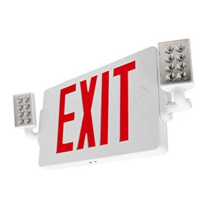 LFI Lights | Thin Combo Red Exit Sign with Emergency Lights | White Housing | All LED | Two Adjustable Heads | Hardwired with Battery Backup | UL Listed | (2 Pack) | COMBOT-R