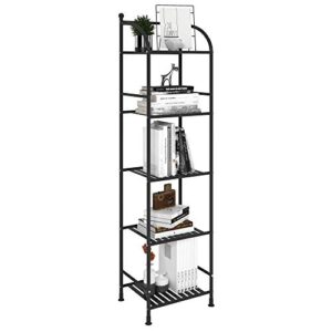 fkuo 5 tier bathroom storage open shelf unit, free-standing metal corner rack shelving for kitchen, living room, hallway (black, 5 tier)