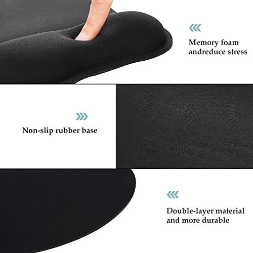 EooCoo Ergonomic Mouse Pad with Wrist Support Memory Foam, Non-Slip Base Mouse Mat for Internet Cafe, Home & Office - Black