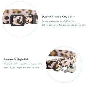 Breakaway Cat Collars with Bell, Set of 3, Durable & Safe Cute Kitten Collars Safety Adjustable Kitty Collar for Cat Puppy 7.5-11in (Leopard)