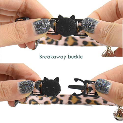 Breakaway Cat Collars with Bell, Set of 3, Durable & Safe Cute Kitten Collars Safety Adjustable Kitty Collar for Cat Puppy 7.5-11in (Leopard)