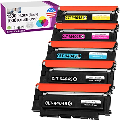 Limeink 5 Compatible Toner Cartridges Replacement for Samsung 404s 404 CLT-K404S CLT-C404S CLT-M404S CLT-Y404S Express Xpress SL-C430W SL-C480FW SL-C480W k404 y404 c480 c430 (2 Black, 1 Each Color)