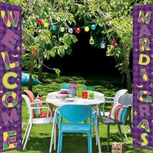 Mardi Gras Party Decorations Porch Sign Hanging Backdrop Banner - Carnival Birthday Party Supplies Photo Booth Prop Masquerade Wall Decoration Indoor/Outdoor