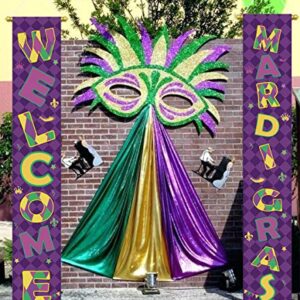 Mardi Gras Party Decorations Porch Sign Hanging Backdrop Banner - Carnival Birthday Party Supplies Photo Booth Prop Masquerade Wall Decoration Indoor/Outdoor