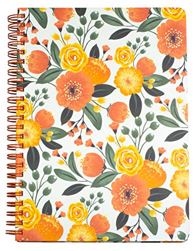 Steel Mill & Co Cute Mini Spiral Notebook, 8.25" x 6.25" Journal with Durable Hardcover and 160 Lined Pages, Orange Floral