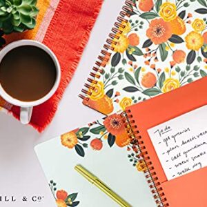 Steel Mill & Co Cute Mini Spiral Notebook, 8.25" x 6.25" Journal with Durable Hardcover and 160 Lined Pages, Orange Floral