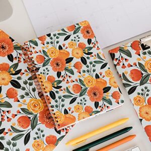 Steel Mill & Co Cute Mini Spiral Notebook, 8.25" x 6.25" Journal with Durable Hardcover and 160 Lined Pages, Orange Floral