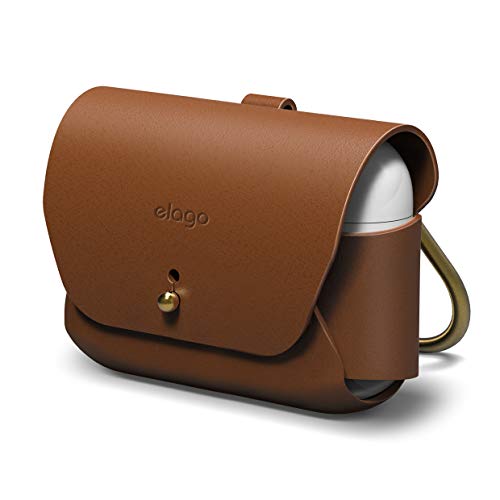 elago Leather Case Compatible with AirPods Pro 2 Generation and AirPods Pro Case - Genuine Leather case with Keychain, Luxurious Colors, Brass Ring Holder, Great Protection (Brown)