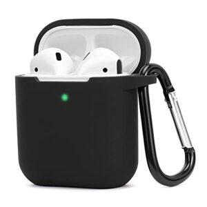 handpe silicone case full protective cover[front led visible] for apple airpods 2 [compatible with airpods 1] (black)