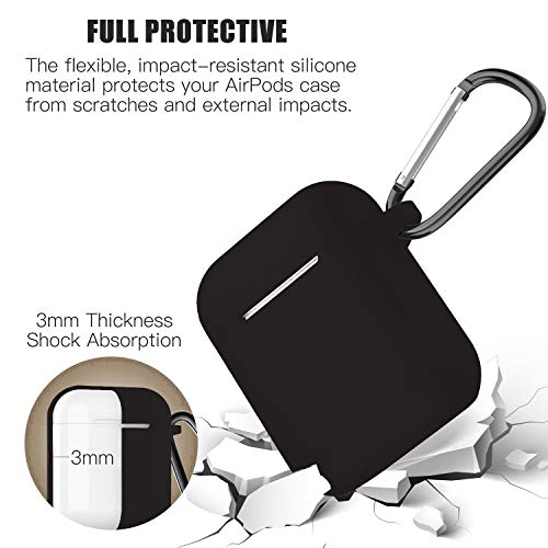 HAndPE Silicone Case Full Protective Cover[Front LED Visible] for Apple Airpods 2 [Compatible with Airpods 1] (Black)