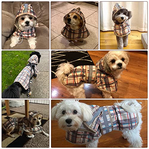 Dog Raincoat Hooded with Reflective Strip - Waterproof Dog Jumpsuit Raincoat Adjustable Lightweight Breathable Rain Poncho Jacket Rainwear for Large Dogs