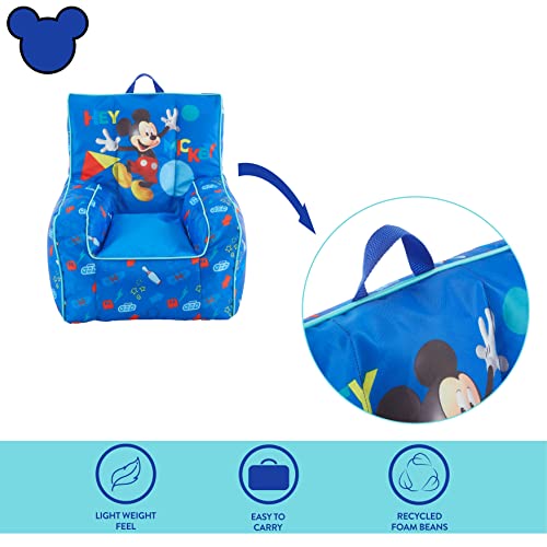 Idea Nuova Disney Mickey Mouse Kids Nylon Bean Bag Chair with Piping & Top Carry Handle, Large