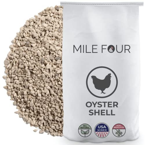 Mile Four | Oyster Shell for Strong Chicken Eggshells | 100% US Mined Limestone | Organic, Natural Crushed Oyster Shell Limestone for a Calcium Boost | Strong Eggshells & Healthier Chickens | 50 lbs.