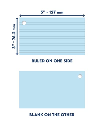 300 ruled index cards with rings (3" x 5") in 6 colors, with storage box. Ideal for students, teachers, note-taking, and language learning. Made in USA.