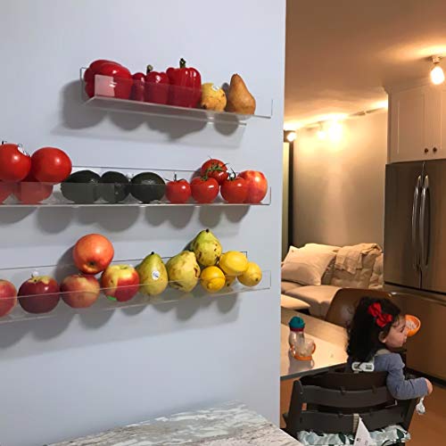 Acrylic Floating Wall Shelves 2 Pack Kids Bookshelf 24 Inch, Wall Mounted Invisible Ledge Shelf, Spice Rack, 4MM Thick Clear Bathroom Storage Shelves Display Organizer Toy Picture with 6 Screws