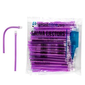 1000 dental saliva ejectors disposable - medical grade latex free evacuation suction tips - flexible purple tube with purple tip in (10 bags of 100) by plastcare usa