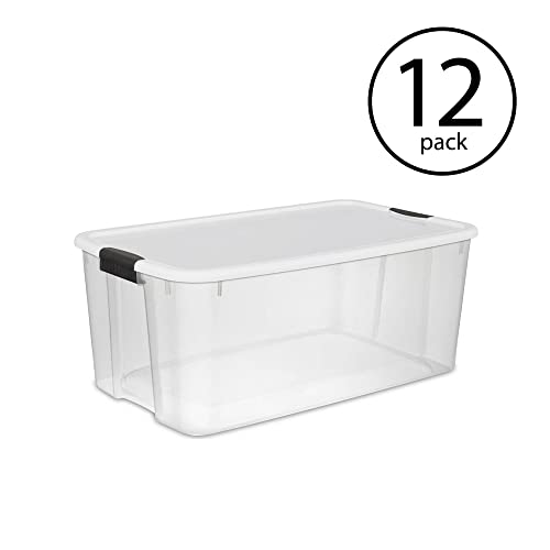 Sterilite 116 Quart Ultra Clear Plastic Storage Tote Container with Latching Lid (12 Pack)