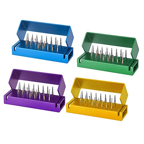 4 Pcs 30 Holes Dental Burs Holder Block Case Opening Box Dental Lab Aluminum Bur Case Organizer