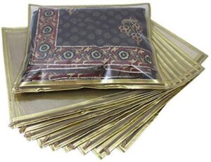 kanushi set of 10 pc transparent saree covers/saree bags/storage bags/clothes covers with stainless steel zip lock combo (suitable for single saree pack) (golden)