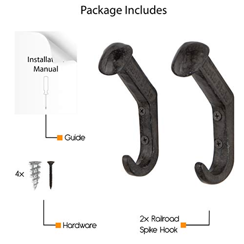 Rustic State Slack Wall Mount Cast Iron Hooks Coat Towel Bag Hat Hanger Multiuse Entryway Railroad Spike Rack Black Set of 2