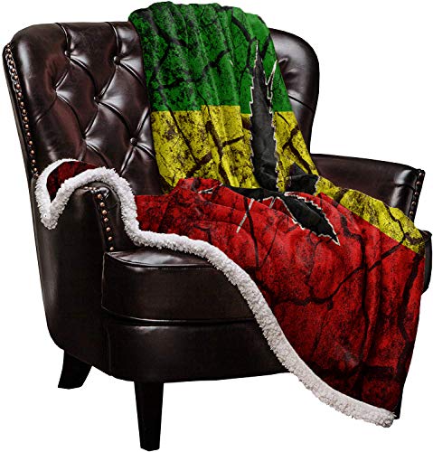 Rasta Flag Sherpa Flannel Throw Blankets Thick Reversible Plush Fleece Blanket for Bed Couch Sofa Decor Leaf on Crack Soil Texture,Ultra Soft Comfy Warm Fuzzy TV Blanket 40x50Inch