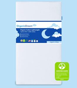 organic dream crib and toddler mattress - 100% breathable proven to reduce suffocation risk, 100% washable cover, baby + toddler bed, greenguard certified, hypoallergenic - deluxe 5"- white