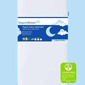 Organic Dream Crib and Toddler Mattress - 100% Breathable Proven to Reduce Suffocation Risk, 100% Washable Cover, Baby + Toddler Bed, GREENGUARD Certified, Hypoallergenic - Deluxe 5"- White