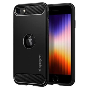 spigen rugged armor designed for iphone se 2022 case/iphone se 3 case 2022 / iphone se 2020 case/iphone 8 case/iphone 7 case - matte black