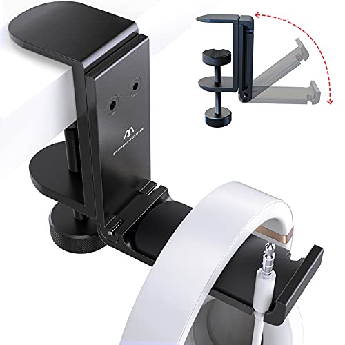 APPHOME Headphone Hook Desk, Headphones Stand Under Table Foldable Headset Holder Clamp Hanger Mount, Built in Cable Clip Organizer for PC Gaming, Office, Backpack Bag Purse Hanging