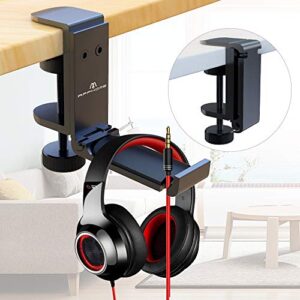 APPHOME Headphone Hook Desk, Headphones Stand Under Table Foldable Headset Holder Clamp Hanger Mount, Built in Cable Clip Organizer for PC Gaming, Office, Backpack Bag Purse Hanging